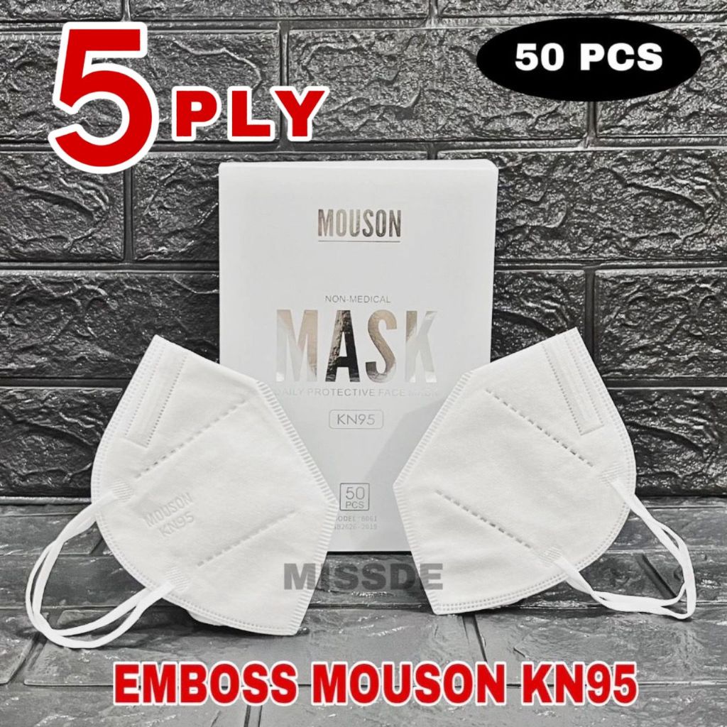 Jual MASKER KN95 MOUSON BOX EMBOSS PUTIH ISI 50 PCS | Shopee Indonesia