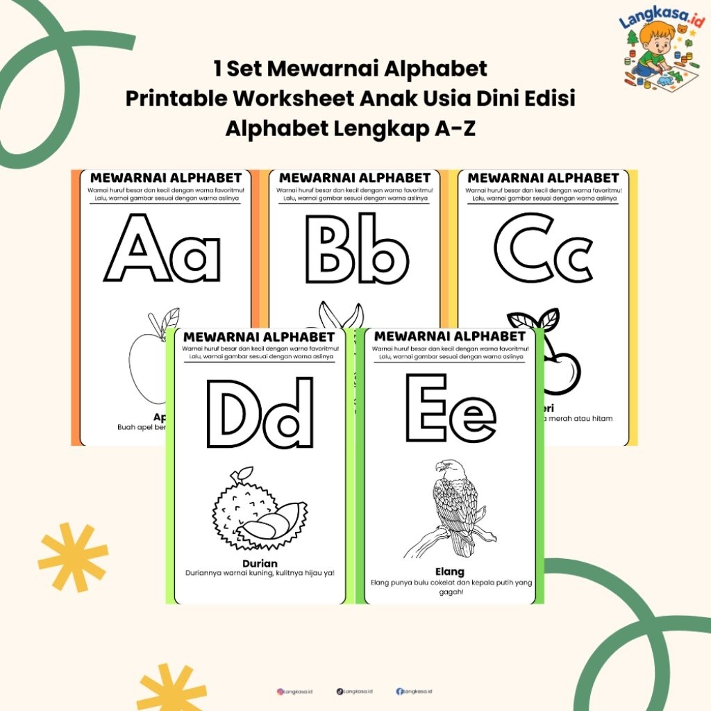 Jual Worksheet Anak Cetak Edisi Alphabet - Mewarnai Alphabet 20 ...