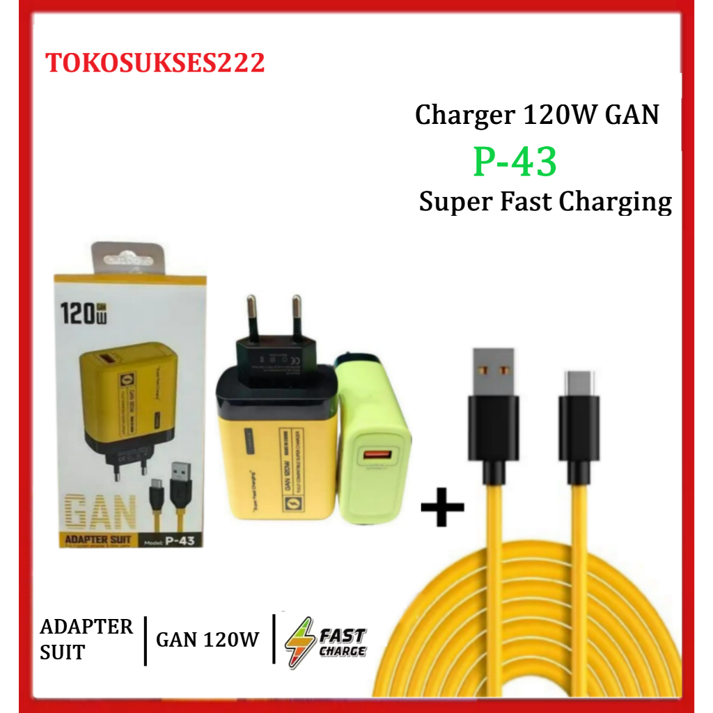 Jual Charger Hp Universal P-43 GAN 120W Super VOOC Adapter Suit + Kabel ...