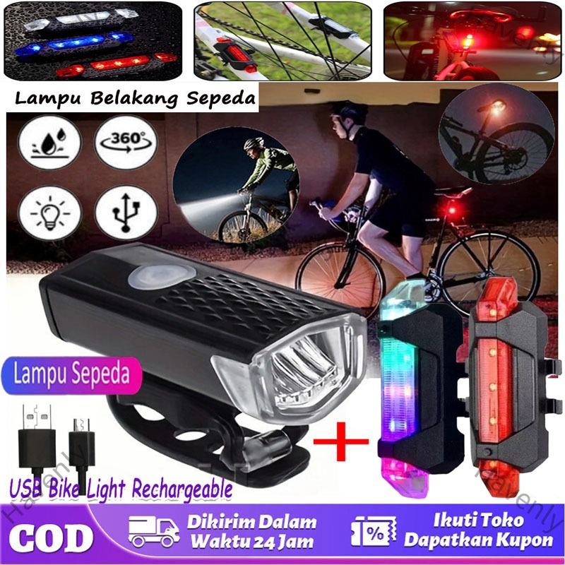 Jual Lampu Sepeda USB Rechargeable Waterproof - Lampu Depan Belakang ...