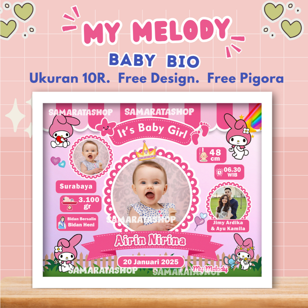 Jual Biodata Bayi Lucu Model My Melody Free Desain Pigura 10R Cetak ...