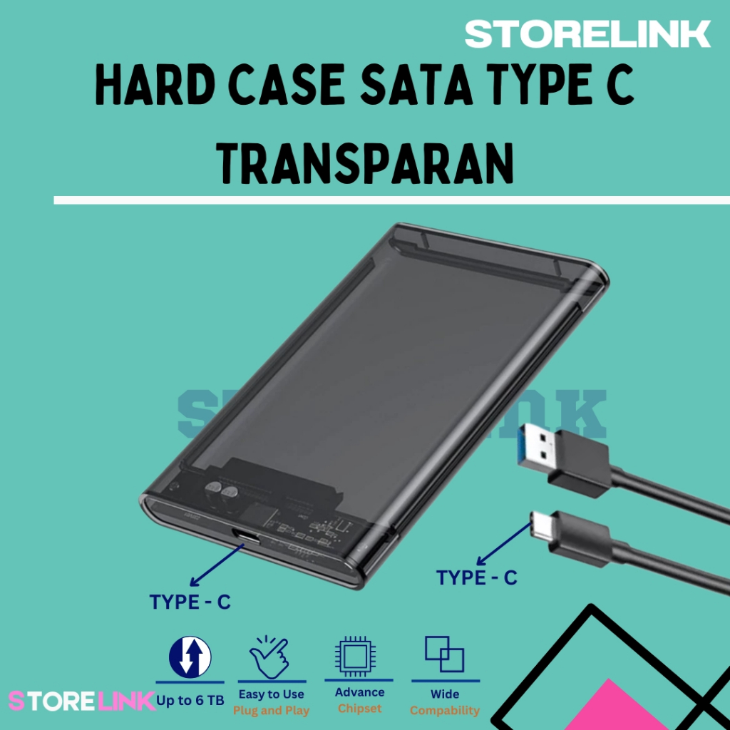 Jual 2.5 inch Type-C Transparent Hard Drive Enclosure Casing Hardisk External HDD SSD External ...