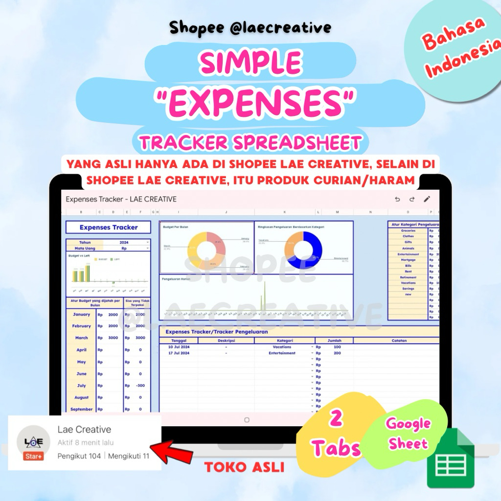 Jual Lae Creative - Laporan Pengeluaran Keuangan | Expenses Tracker ...