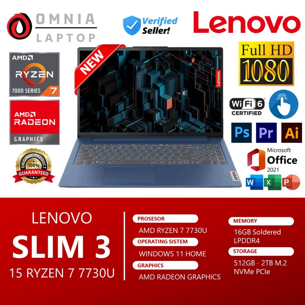 Jual Laptop Lenovo Ideapad Slim 3 AMD Ryzen 7 7730U 16GB 1TB SSD 15 ...