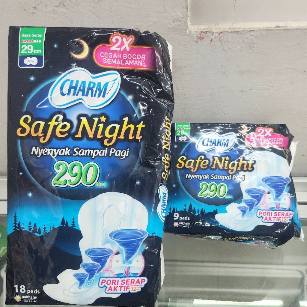 Jual CHARM Pembalut Safe Night 29cm 9pads 18pads Wings | Shopee Indonesia