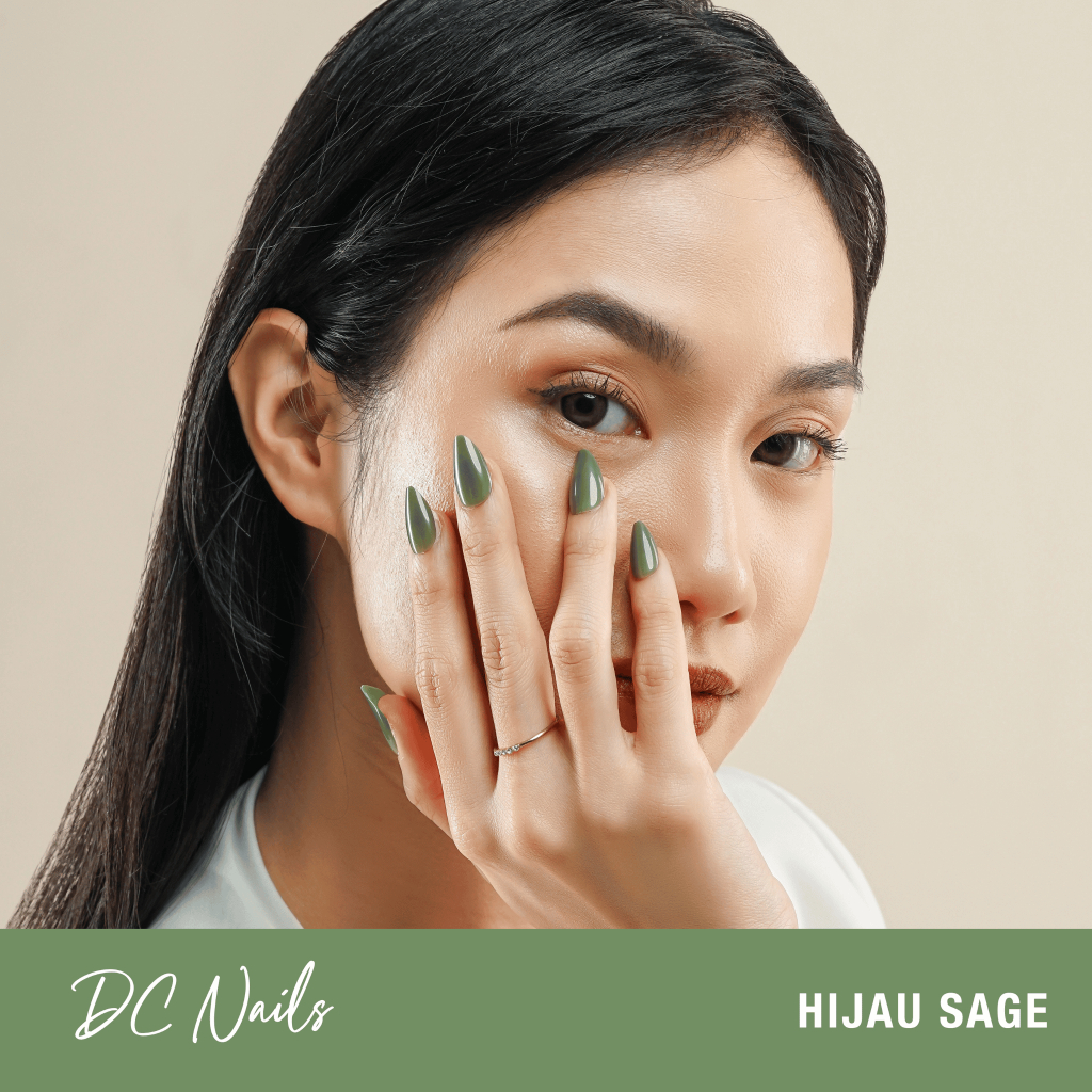 Jual DC Nails Hijau Sage Kuku Palsu Isi 24Pcs dengan Lem Cair dan Lem Jelly Tahan Lama Tahan Air ...