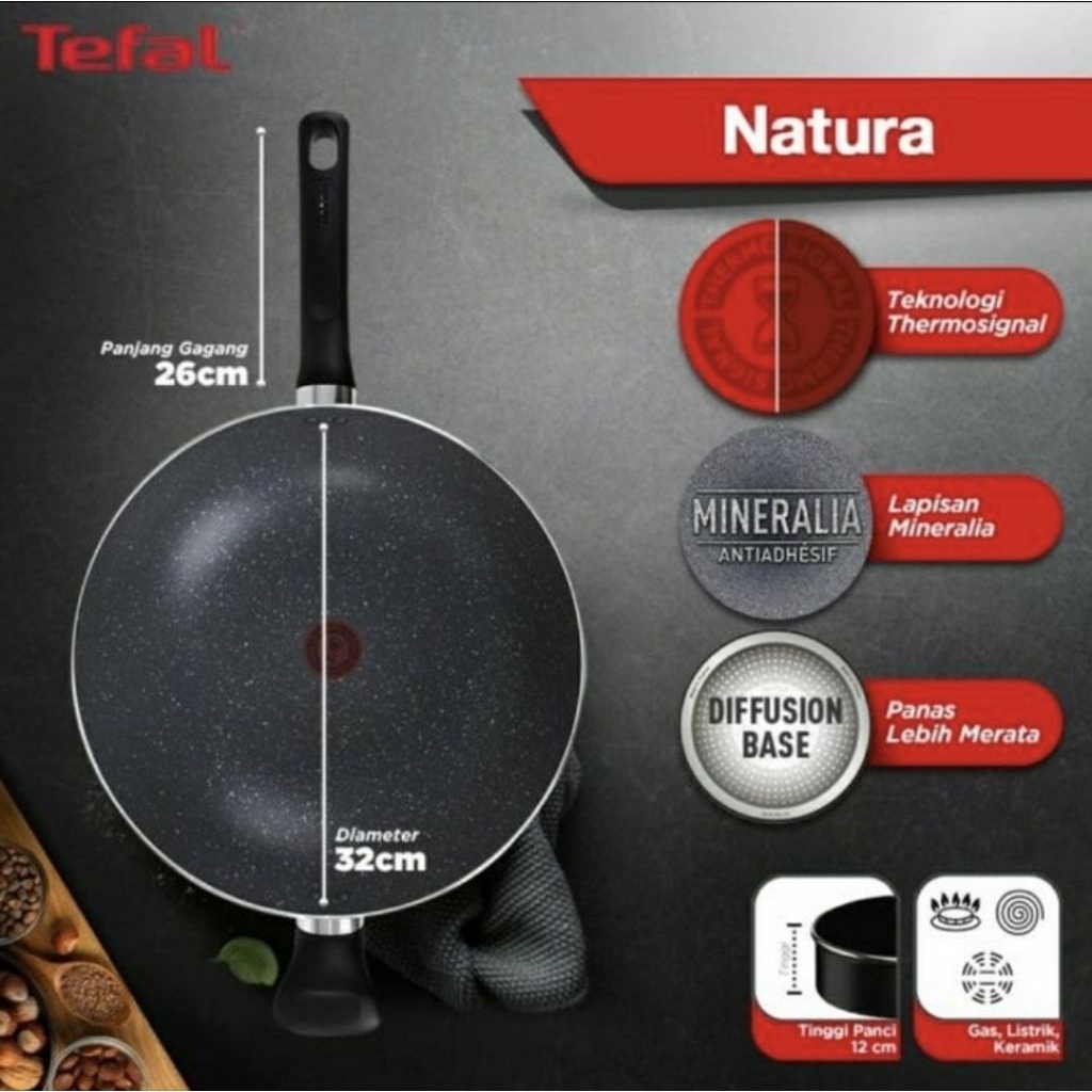 Jual Tefal Natura Wokpan 32cm + lid (tutup kaca) | Shopee Indonesia
