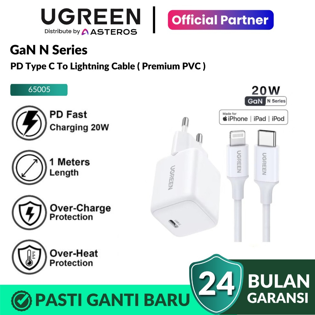 Jual UGREEN Charger 20W MFI Kepala Adaptor GaN Kabel USB Type C to Lightning Set Fast Charging ...