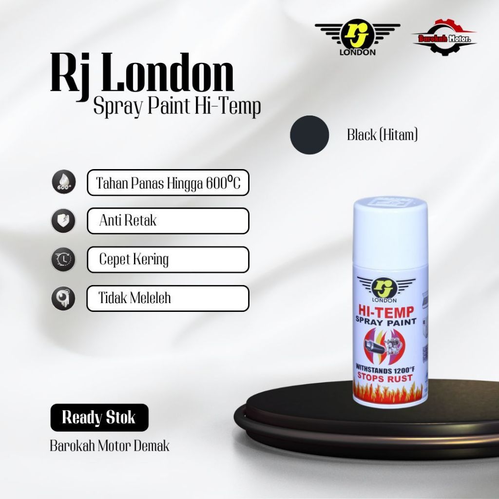 Jual CAT SEMPROT RJ LONDON HI-TEMP WARNA BLACK HITAM TAHAN PANAS 150 CC | Shopee Indonesia