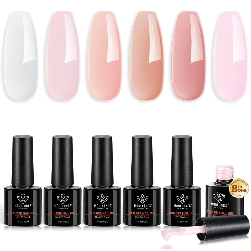 Jual Modelones Builder Gel Nail Polish Set, Base Colors 8-in-One Jelly ...
