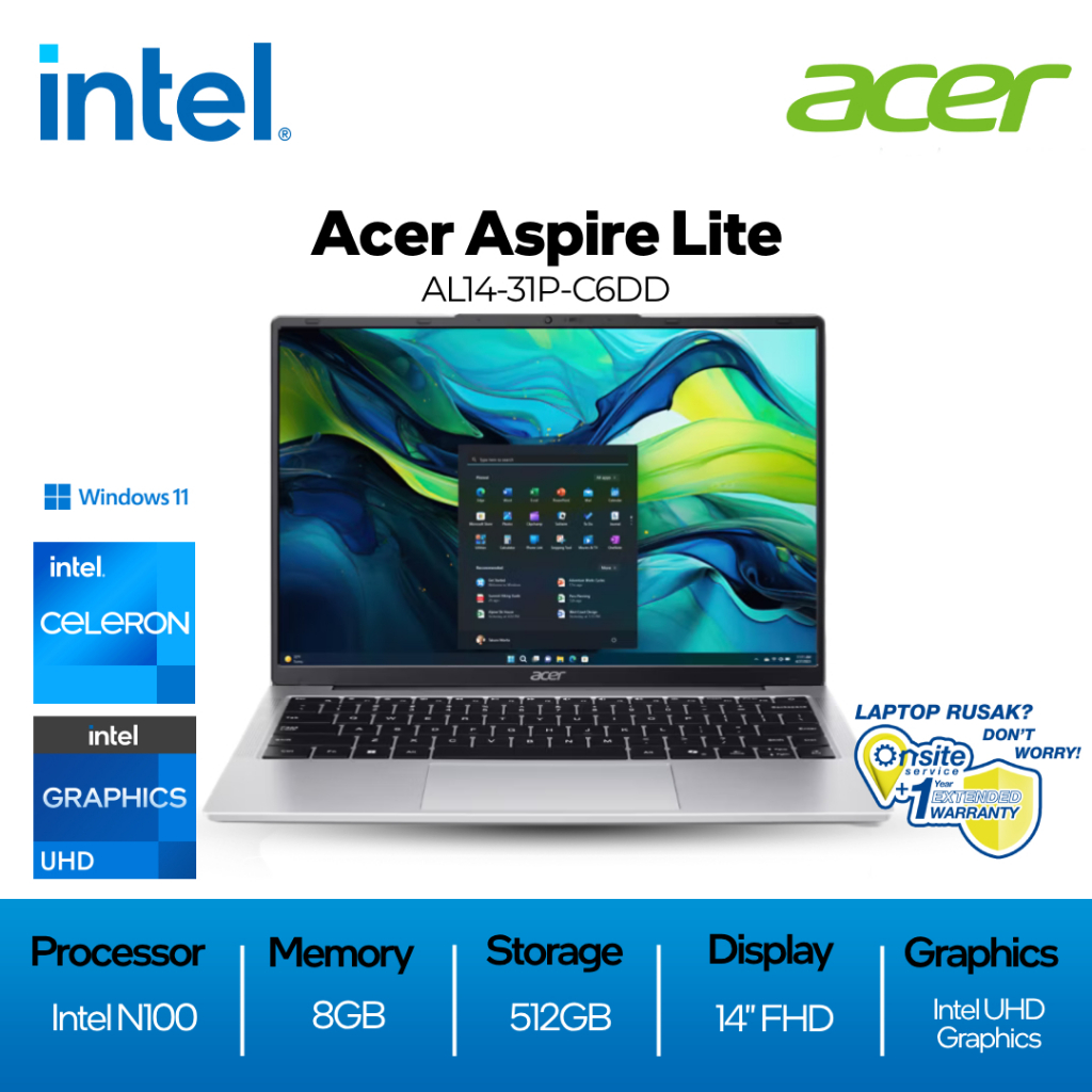 Jual Acer Aspire Lite AL14-31P-C6DD [Intel N100/8GB/512GB SSD/Win 11 ...