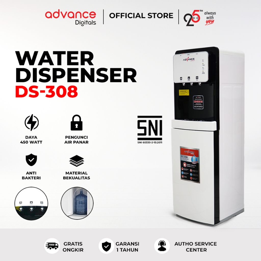 Jual Advance Dispenser Galon Bawah DS-308 Low Watt 3 Kran Panas Dingin ...