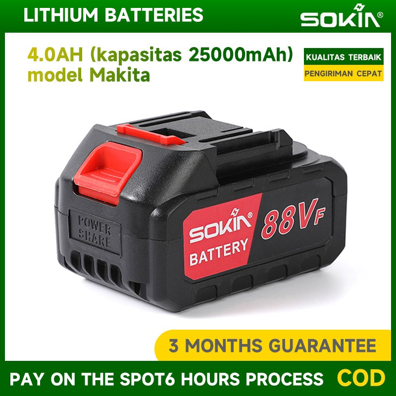 Jual SOKIN Tools 88VF Baterai Impact Baterai Bor 4.0Ah Baterai Cordless ...