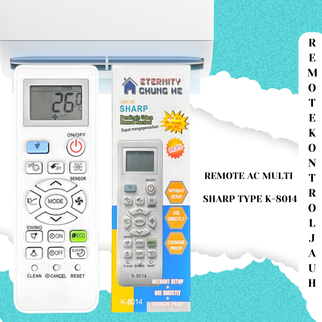 Jual Remot Remote Multi Universal AC Sharp type K-8014 Tanpa Setting ...