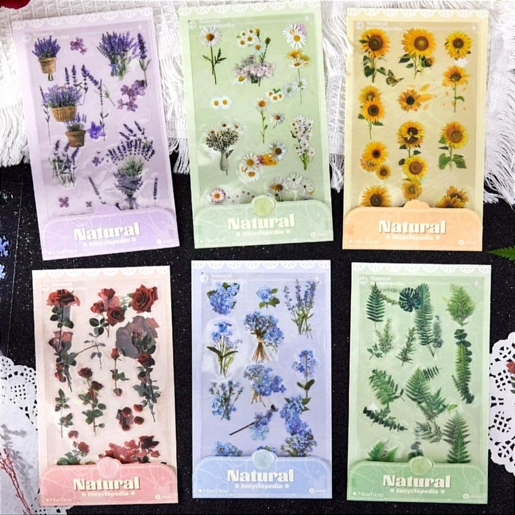 Jual 6 lembar sticker bunga flower Natural Series PET daisy jurnal ...