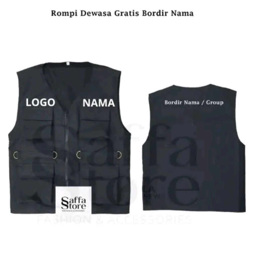 Jual rompi custom nama dan logo rompi casual outdoor /rompi kkn/rompi ...