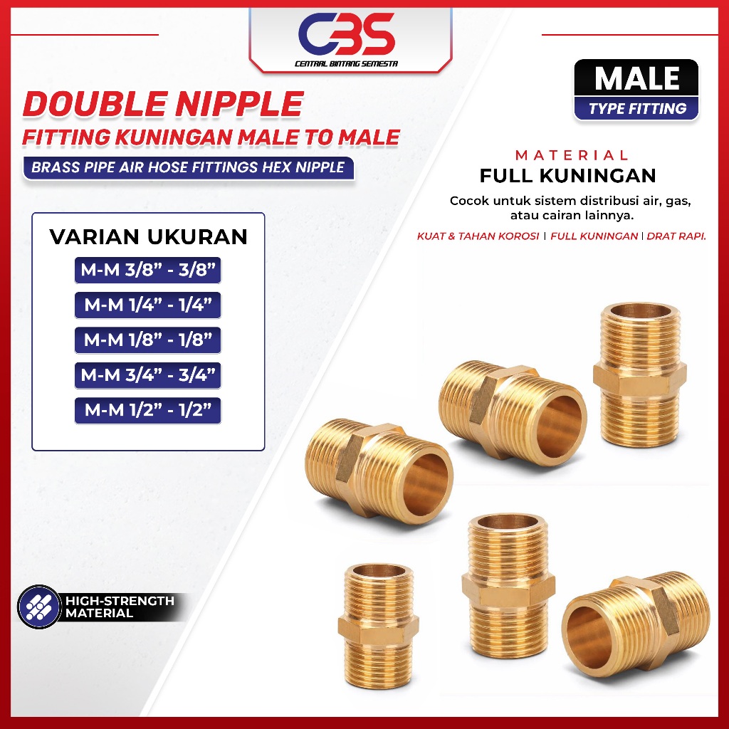 Jual {CBS} DOUBLE NIPPLE KUNINGAN NEPEL DOBEL DRAT LUAR REDUCER NEPLE ...