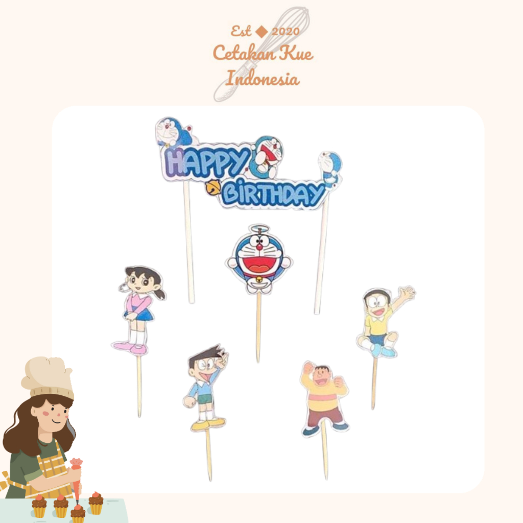 Jual {CKI} Cake Topper Kertas Happy Birthday Doraemon | Shopee Indonesia