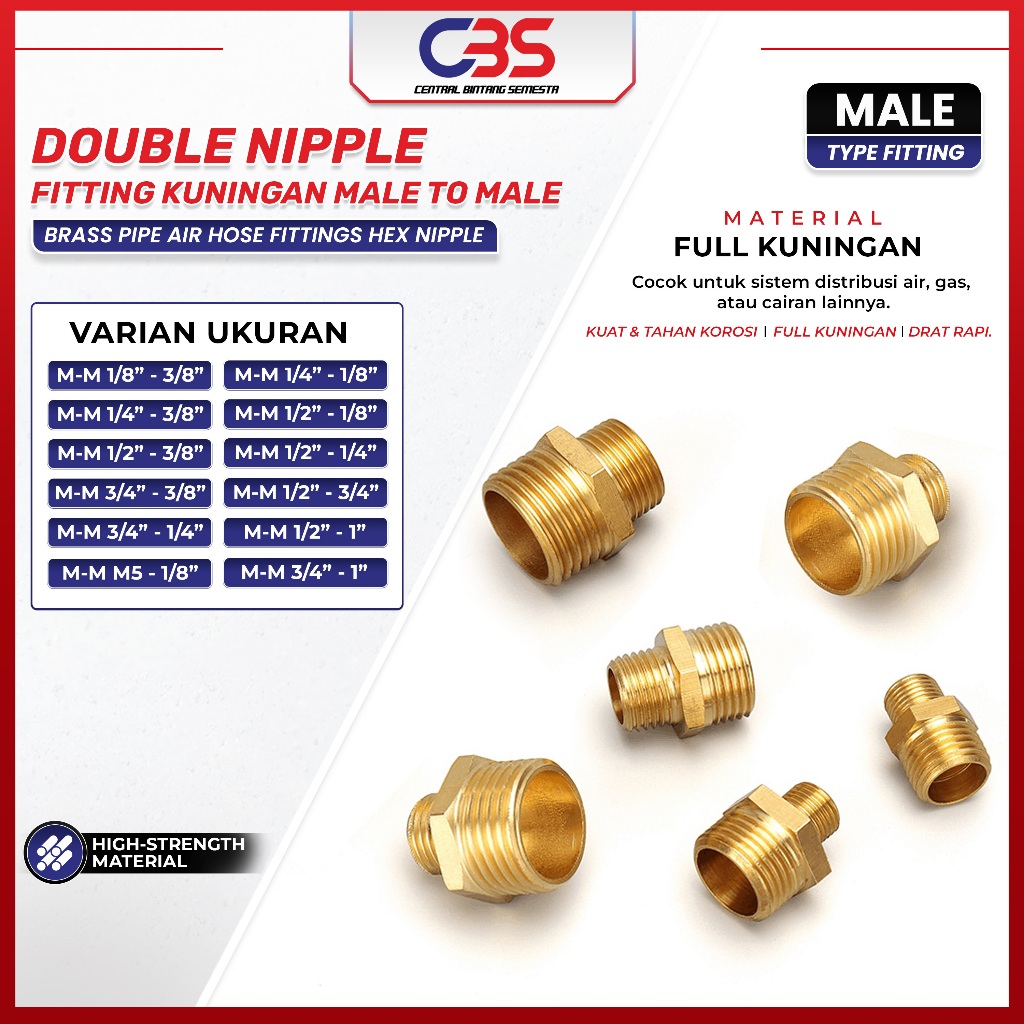 Jual {CBS} Double Nepel Kuningan Drat Luar Kombinasi 1/2" 1/8" 1/4 3/8 3/4 MALE TO MALE | Shopee ...