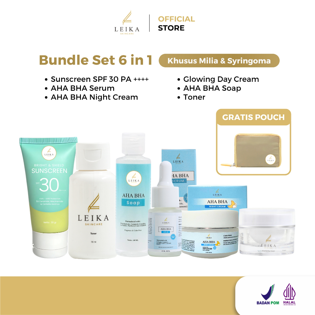 Jual Leika Skincare Paket 6 in 1 Khusus Milia & Syringoma AHA BHA Serum, AHA BHA Night Cream ...