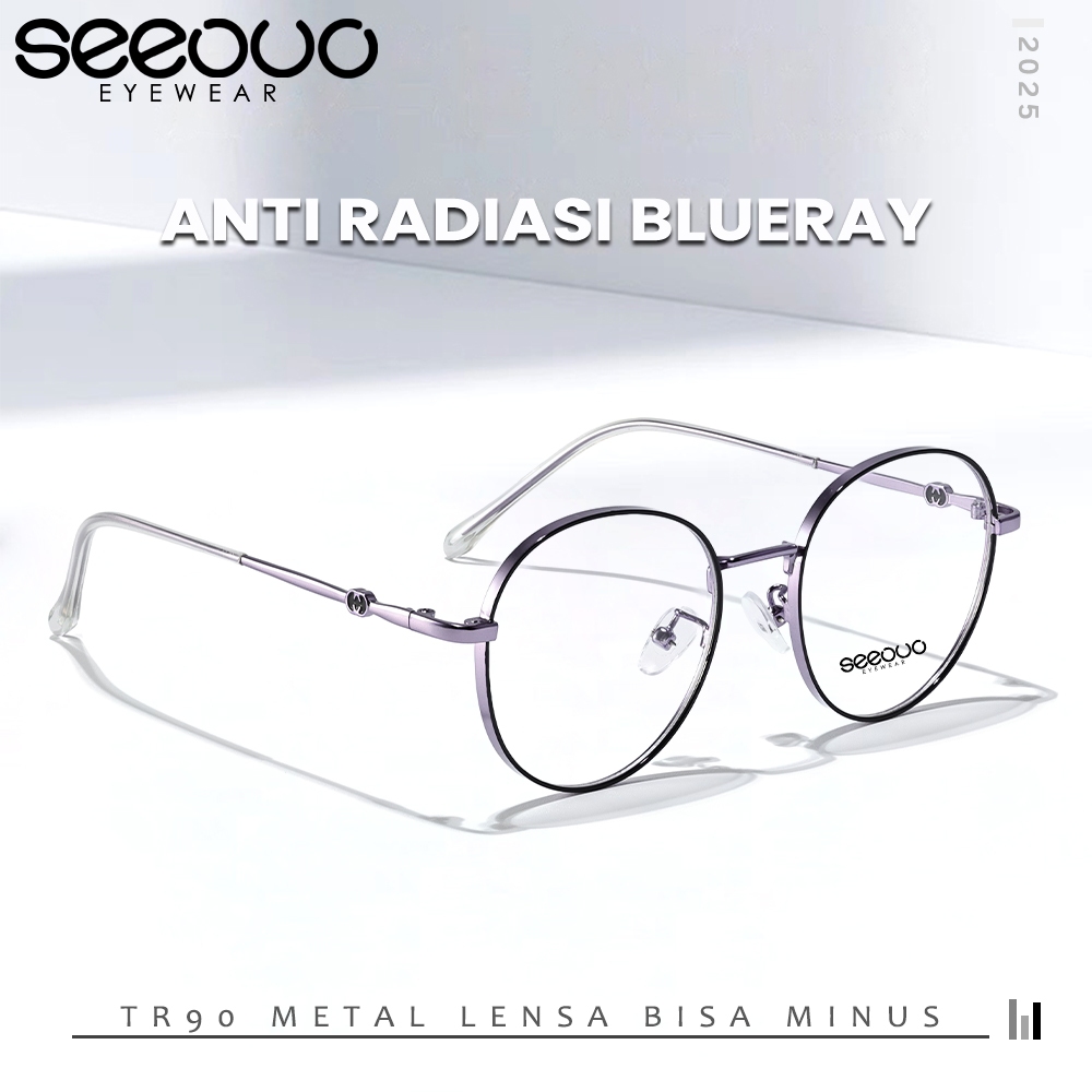Jual Seeouo Kacamata Antiradiasi Blueray Style Oval Metal Stylish Frame Ringan Kokoh Pria Wanita ...