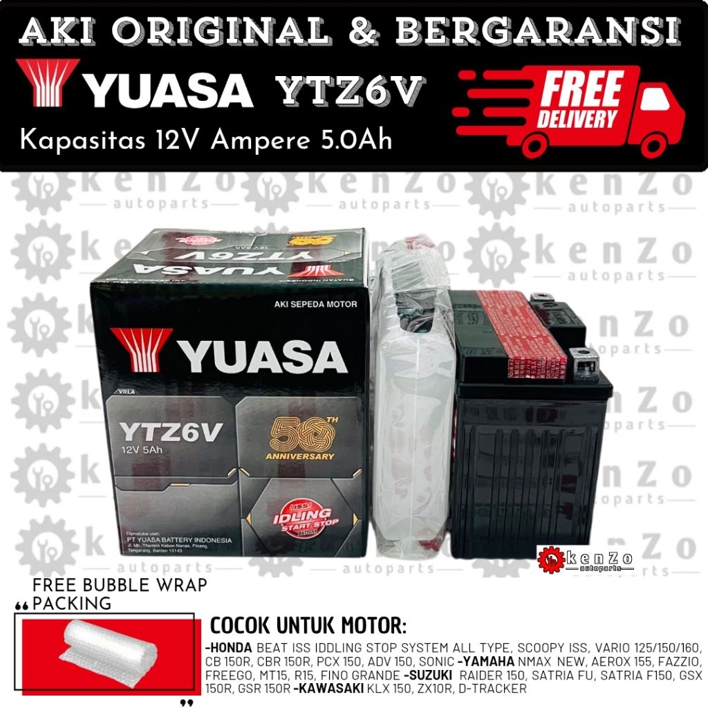 Jual Aki Motor Yamaha Nmax New Aerox New Fino Lexi Original Yuasa YTZ6V ...