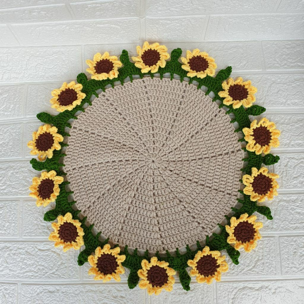 Jual Taplak meja bulat rajut 3D, Tatakan piring, alas meja, placemate ...