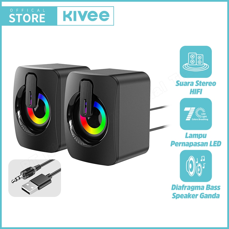 Jual KIVEE Speaker Dua Mini Portable Subwoofers with RGB KV-MW74 3.5mm ...