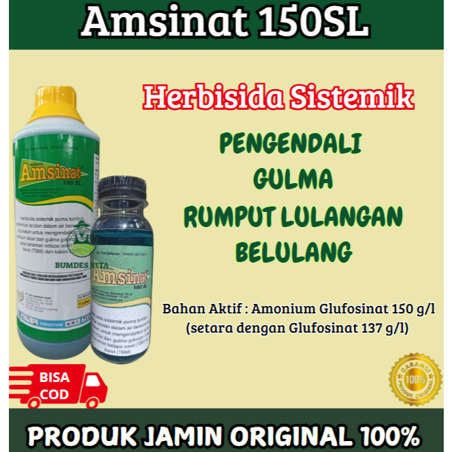 Jual AMSINAT 150 SL OBAT RACUN RUMPUT LULANGAN 100 ML REPACK HERBISIDA SISTEMIK AMONIUM ...