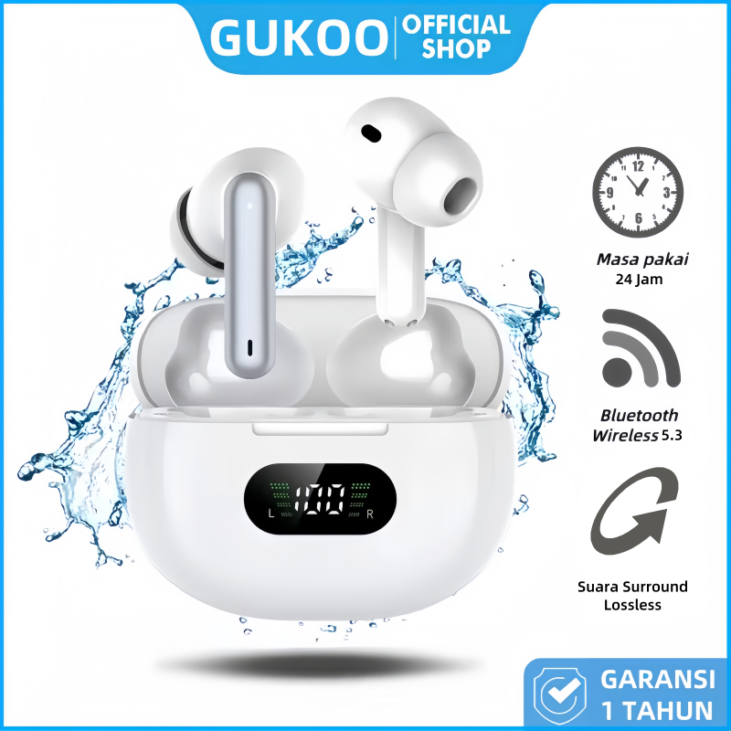Jual GUKOO HEADSET TWS EARBUDS BLUETOOTH 5.3 | DESAIN AIRPODS 5 | TYPE-C + DISPLAY BATERAI ...