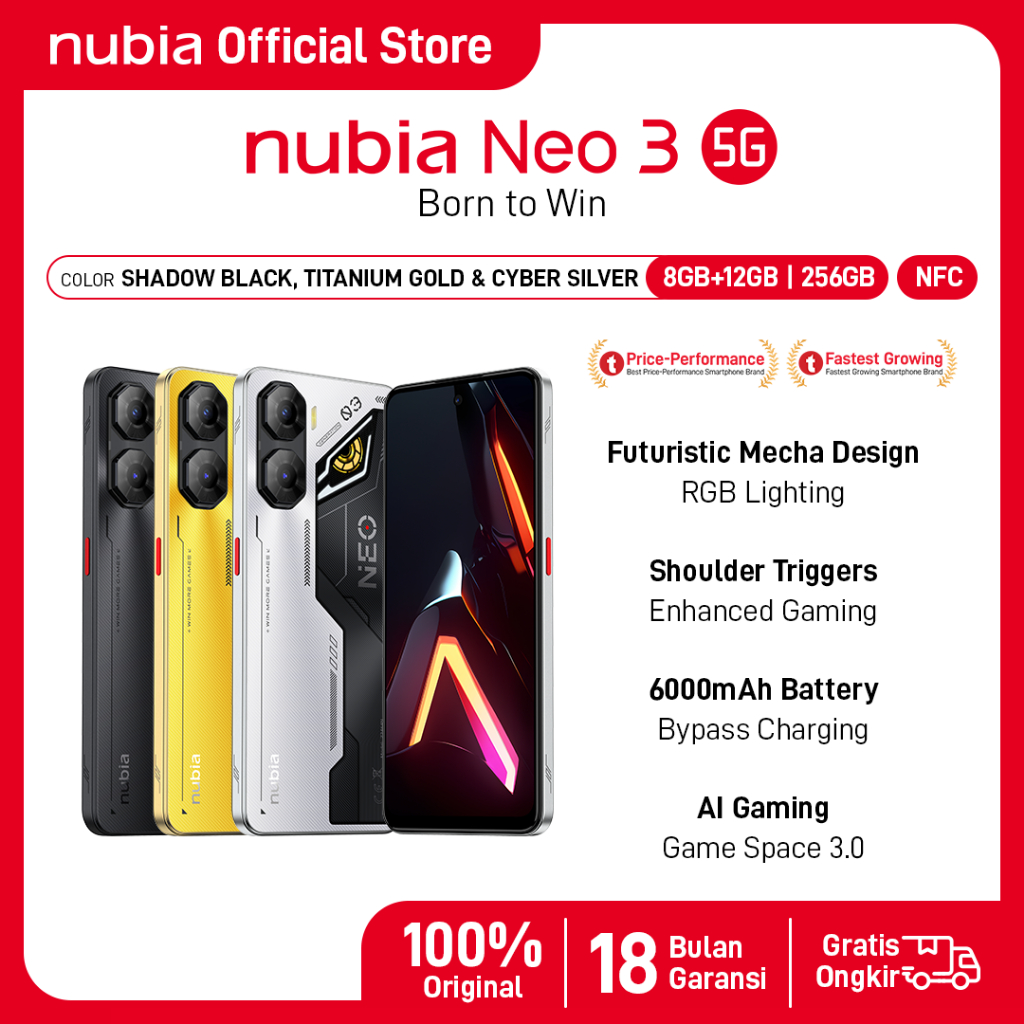 Jual NEW 2025 Handphone Gaming nubia Neo 3 5G RAM 20 GB (8 + 12 GB) ROM ...