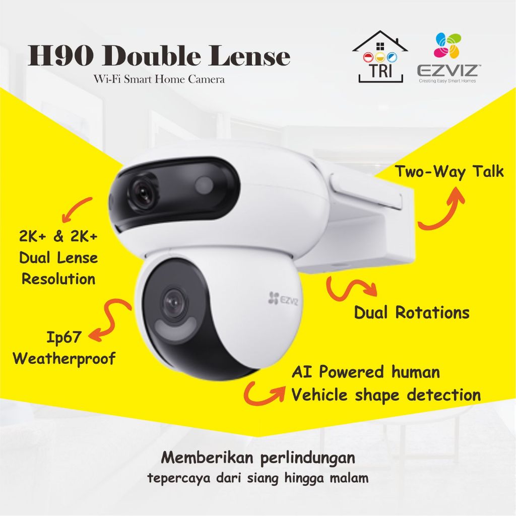 Jual Ezviz H90 Dual 2K+ Smart Home Dual Lens 4MP+4MP IP Camera Security ...