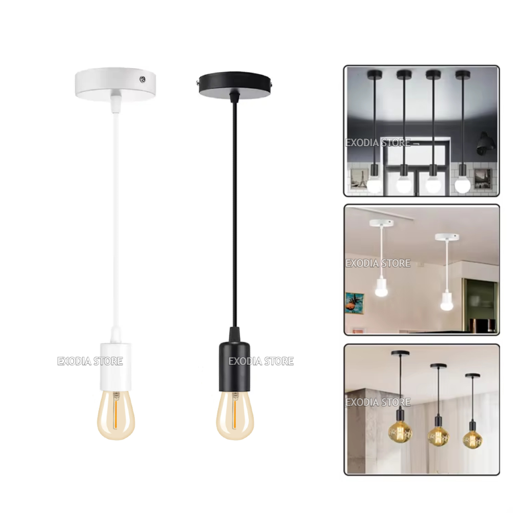 Jual Single Fitting Kap Lampu Gantung Kabel Fiting E27 Lampu Hias Gantung Tempel Plafon Hitam ...