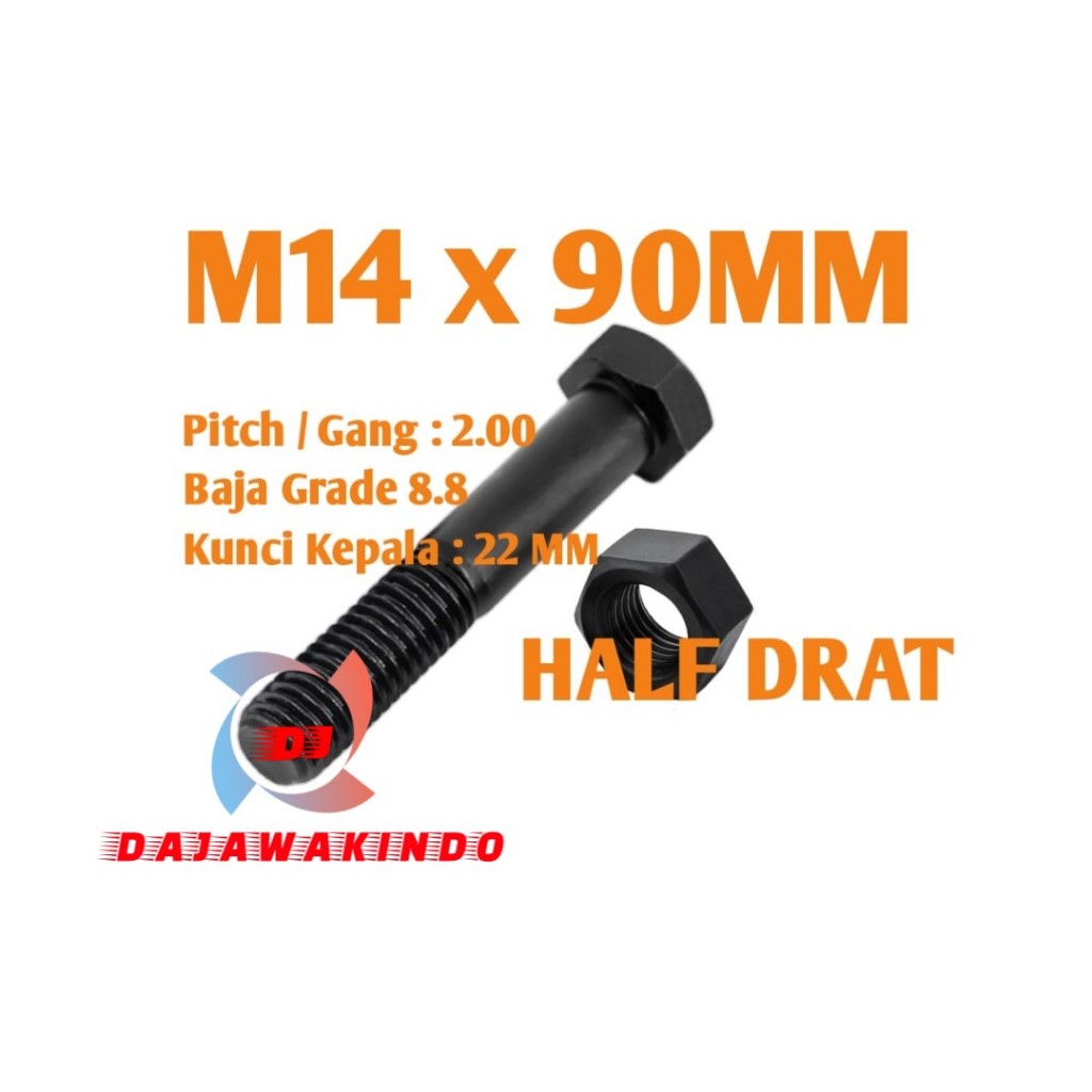 Jual Baut Mur Baja 8.8 M14 x 90 / High Tensile Bolt Grade 8.8 (HD) | Shopee Indonesia