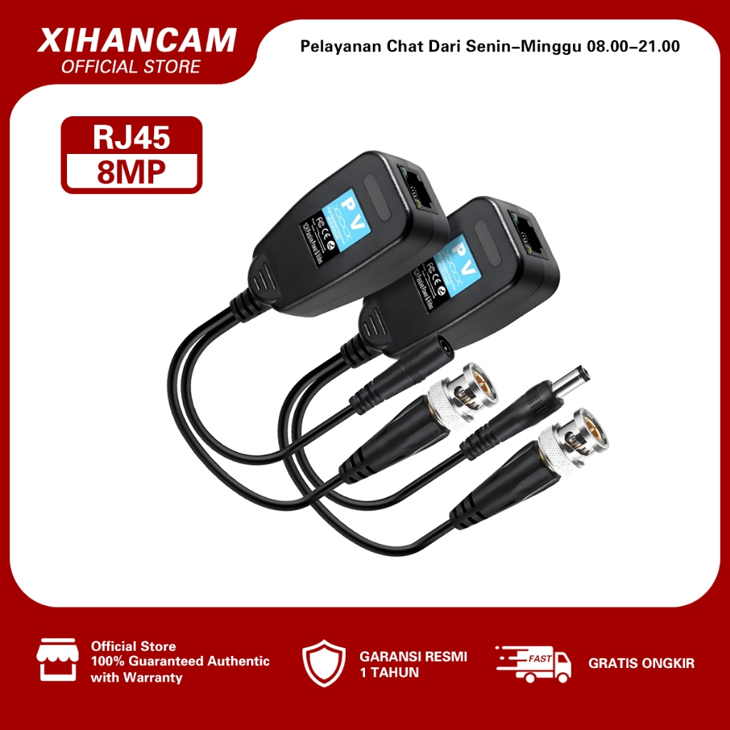 Jual XIHANCAM 8MP Video Balun Passive CCTV 1CH BNC To RJ45 Video Power ...