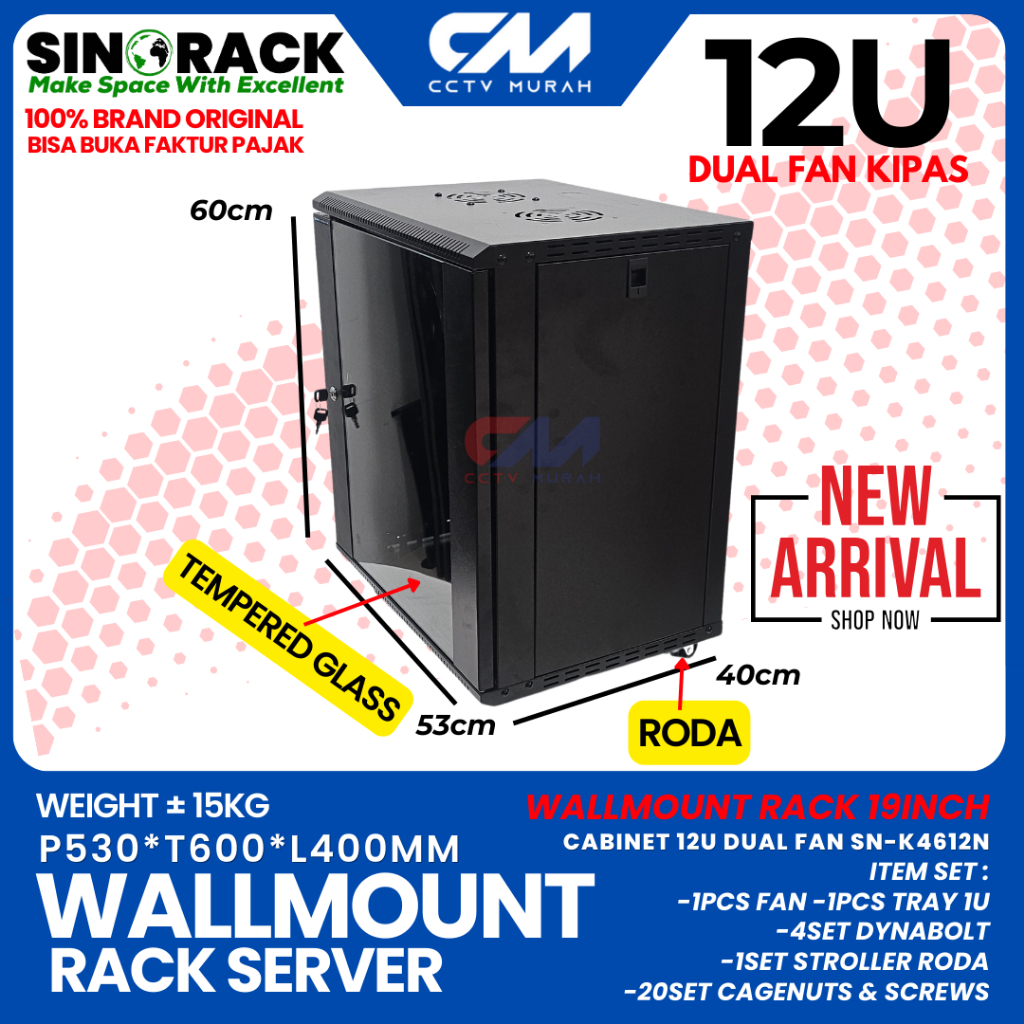 Jual Wallmount Rack Server 12U/Rak Server Ukuran 12U Single Glass Door ...
