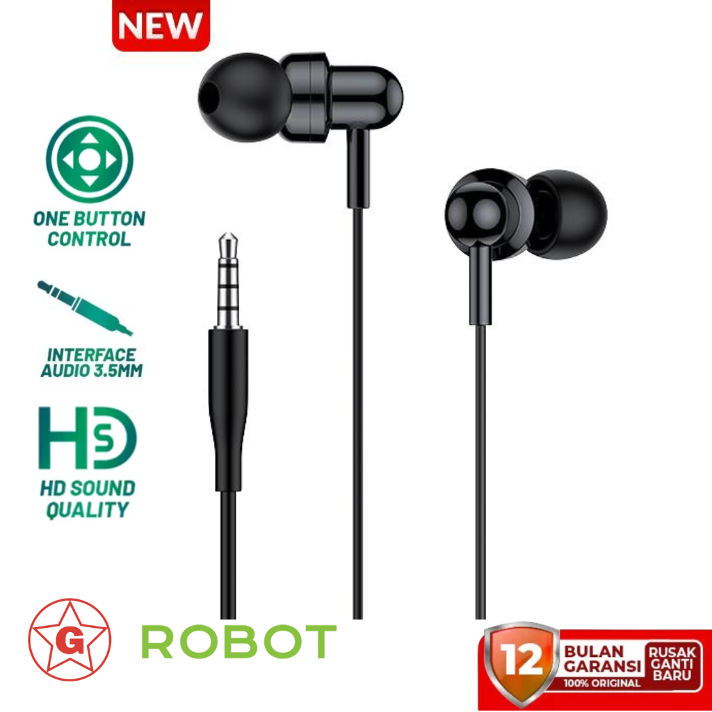 Jual ROBOT RE20 Earphone Handfree Headset Wired Audio Jack 3.5mm ...