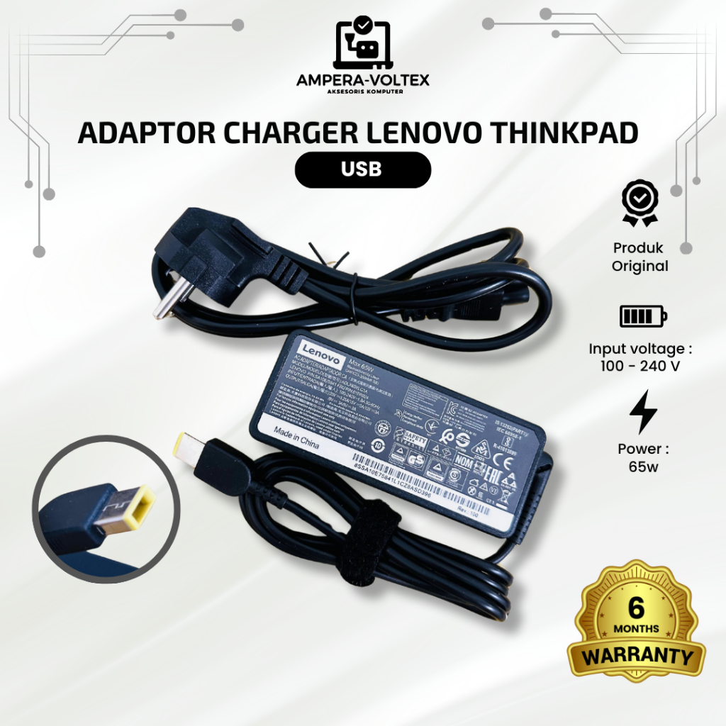Jual Charger Laptop L3novo ThinkPad USB 65W/90WX240 X240s X250 X260 ...