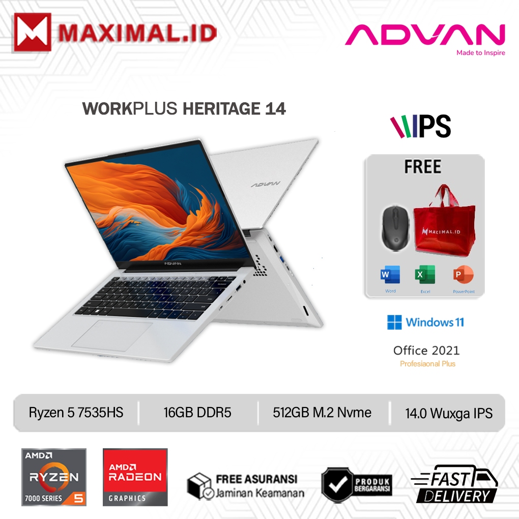 Jual Laptop ADVAN WORKPLUS HERITAGE 14 AMD Ryzen 5 7535HS Ram 8GB DDR5 ...