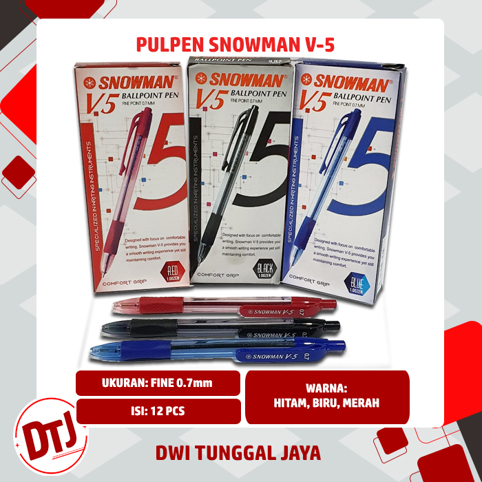 Jual Pen Snowman V5 0,7 mm Hitam / Biru / Merah | Shopee Indonesia