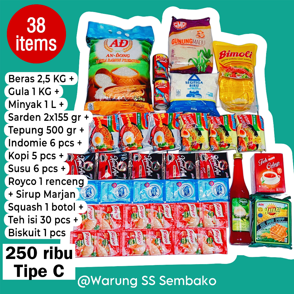 Jual Paket Sembako 250 ribu Tipe C - Belanja Bulanan Kebutuhan Bahan ...