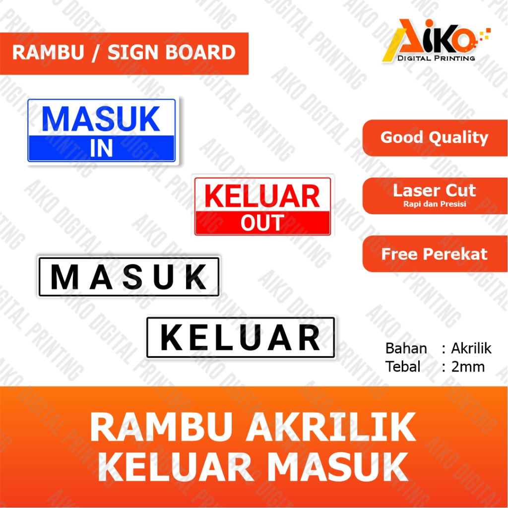 Jual RAMBU AKRILIK MASUK KELUAR | SIGN BOARD AKRILIK IN OUT | Shopee ...