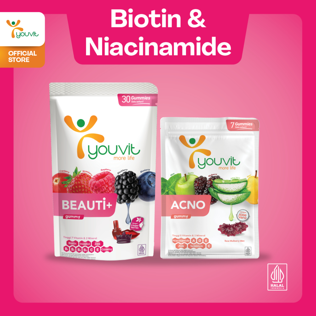 Jual Youvit Beauti+ 30 Hari & Youvit AcNO 7 Hari untuk Vitamin Rambut Rontok & Vitamin Jerawat ...