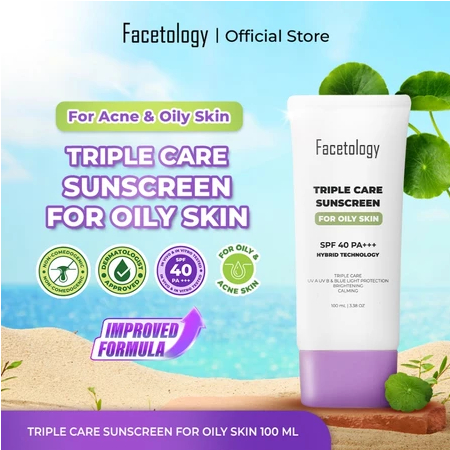 Jual Facetology Triple Care Sunscreen SPF 40 PA+++ for Acne & Oily Skin ...
