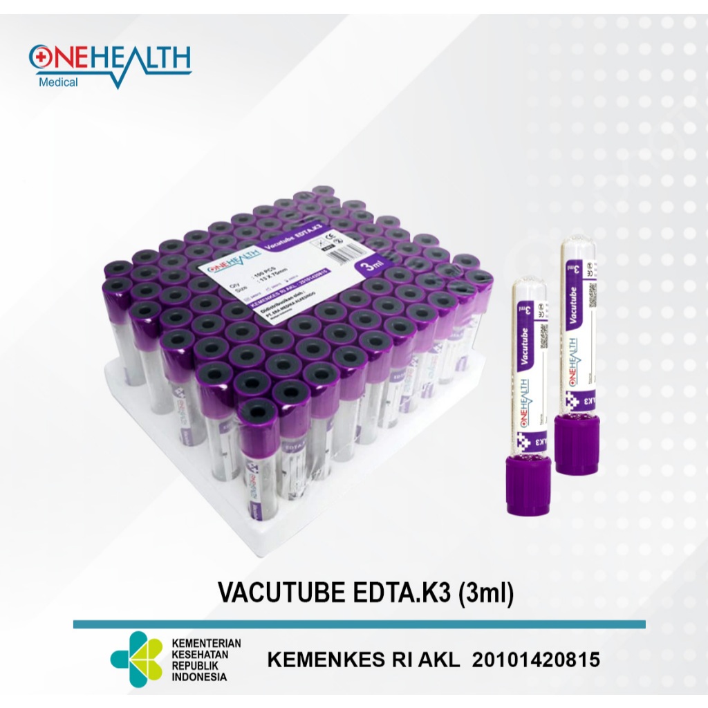 Jual Tabung Darah Vacutube EDTA 3ML K3 General Care Onehealth Tabung ...