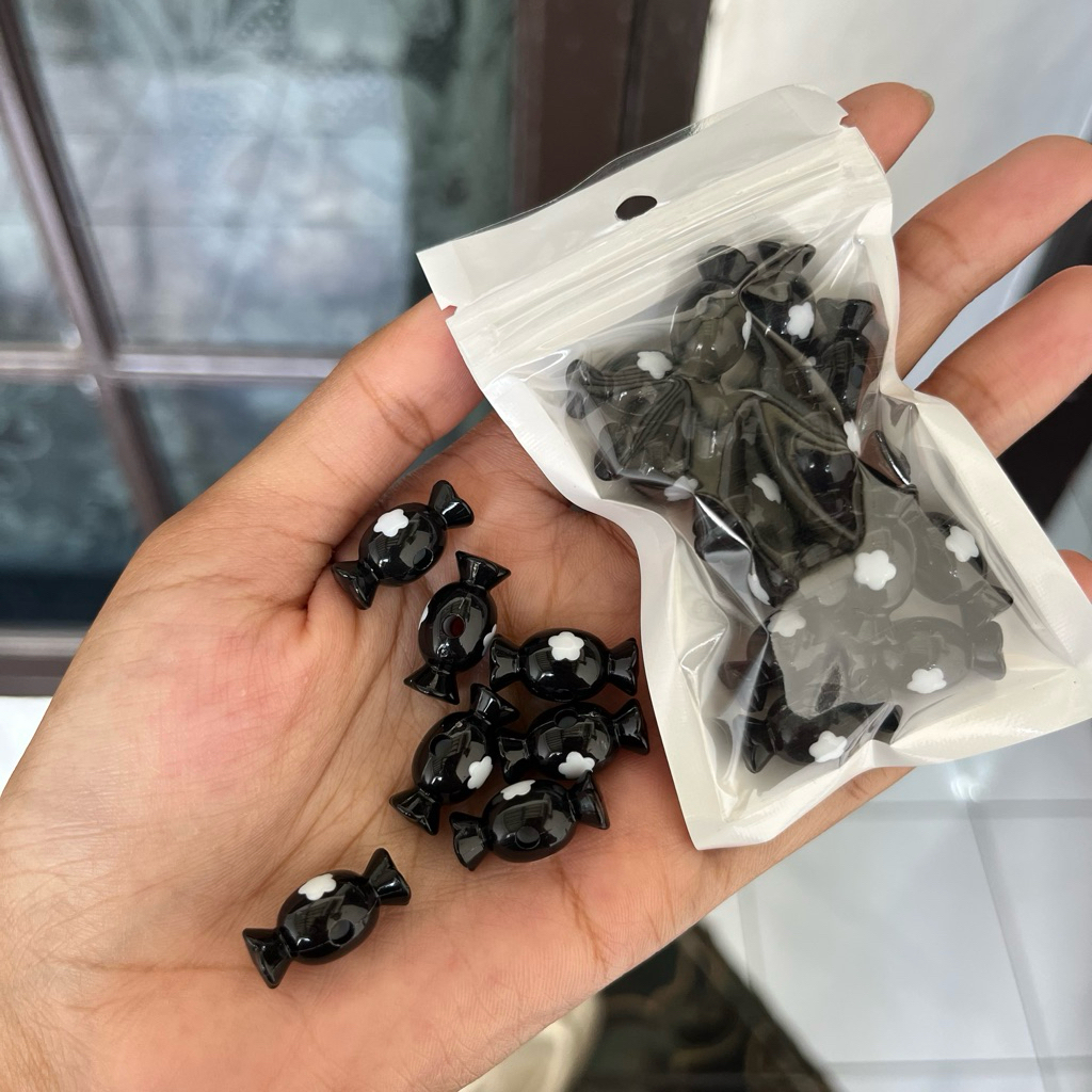 Jual (15pcs) 2x1cm manik manik bentuk Permen warna hitam putih | candy ...