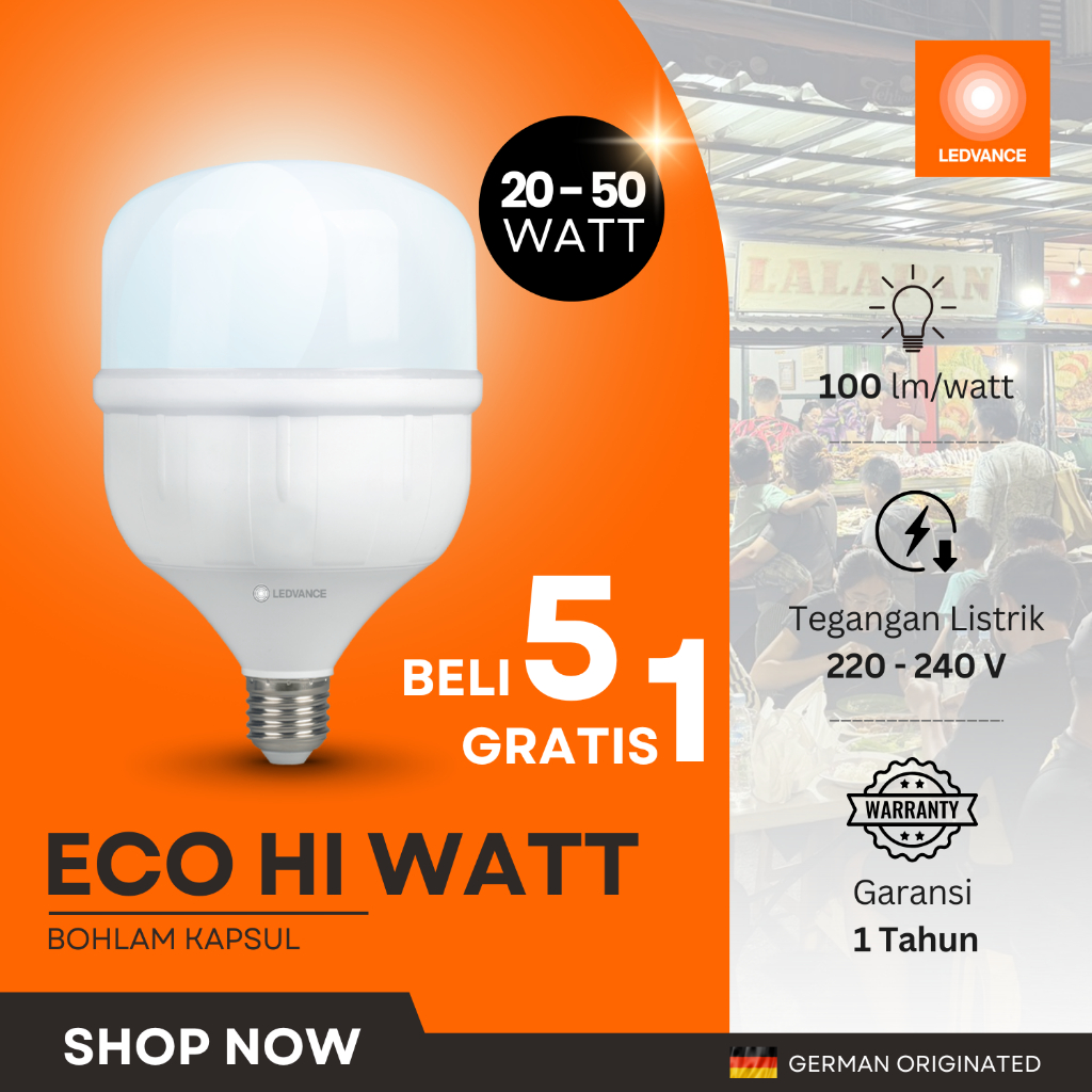 Jual LEDVANCE Paket Beli 5 GRATIS 1 Lampu Bohlam LED ECO Hi Watt 20W ...