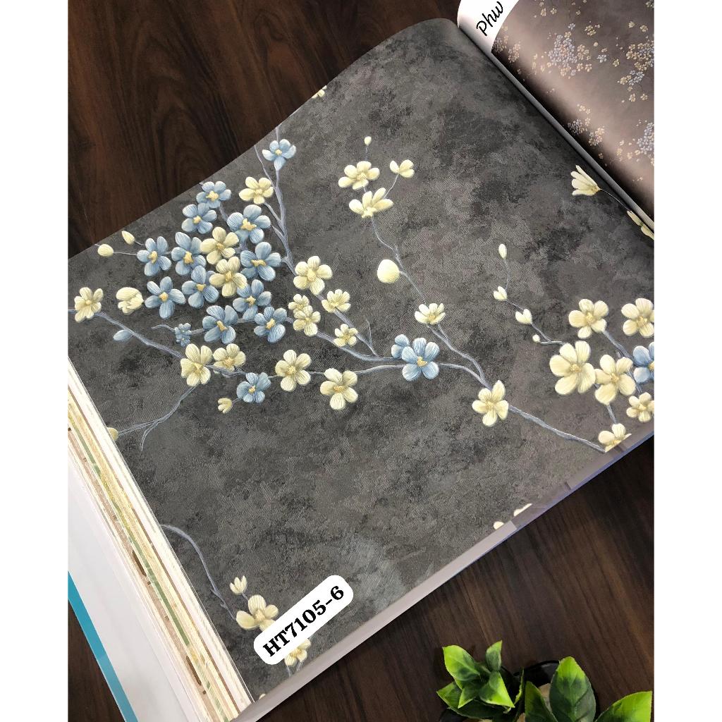 Jual Wallpaper Dinding Bunga Sakura Ranting Biru Coklat Ornamen Semen ...