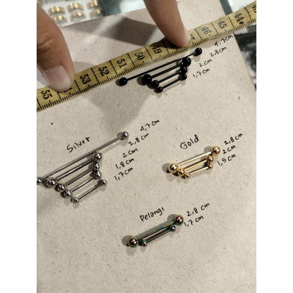 Jual Tindik Barbel Piercing Telinga Lidah Hitam Silver Pelangi Gold dan ...