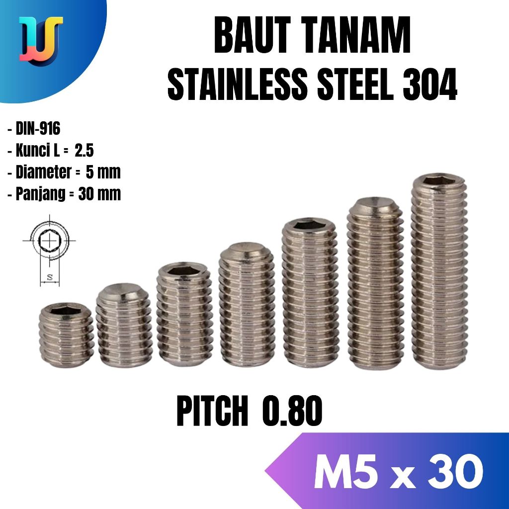 Jual Baut Tanam L M5x30 Stainless / Baut Tanam L M5 x 30 SS304 / Hex ...